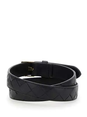Bottega Veneta Black Belt With All-over Intreccio Motif In Leather - Multicolor