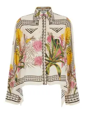 Blumarine Shirt With Pointed Collar And All-over Floral Print In Viscose For - Multicolor