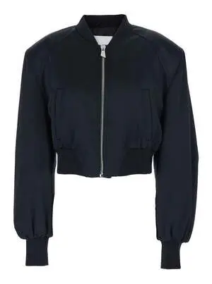 Attico Short Bomber Jacket With Tone-on-tone Logo Embroidery On The Front In Black Viscose For - Multicolor