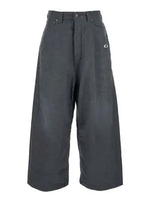 Balenciaga Grey Oversize Pants With Logo Detail On The Front And Logo Patch On The Rear In Cotton - Multicolor
