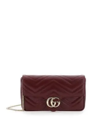 Gucci Gg Marmont 2.0' Bordeaux Mini Crossbody Bag With Double G In Chevron Leather - Multicolor