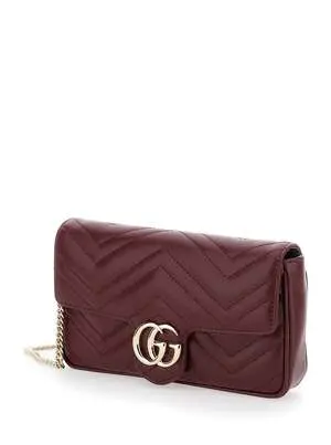 Gucci Gg Marmont 2.0' Bordeaux Mini Crossbody Bag With Double G In Chevron Leather - Multicolor