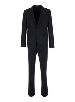 Tagliatore Black Single-breasted Suit With Logo Pin - Multicolor