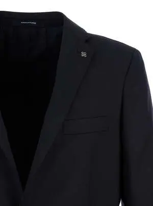 Tagliatore Black Single-breasted Suit With Logo Pin - Multicolor