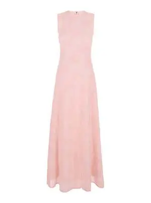 ROTATE BY BIRGER CHRISTENSEN Long 'crew Neck' Dress With All-over Embroidery And Zip Closure At The Back In Stretch Tech Fabric Pink - Multicolor