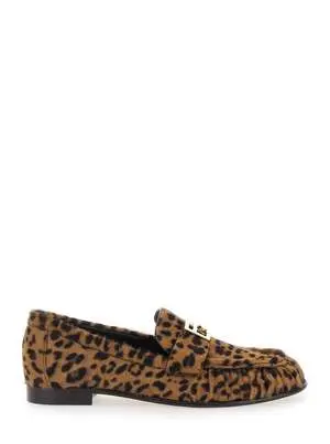 Fendi Loafers With Ff Plaque And Leopard Motif In Brushed Leather - Brown