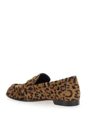 Fendi Loafers With Ff Plaque And Leopard Motif In Brushed Leather - Brown