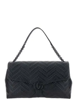 Gucci Crossbody Bag With Sliding Chain Strap And Gg Closure On Front In Leather For - Black