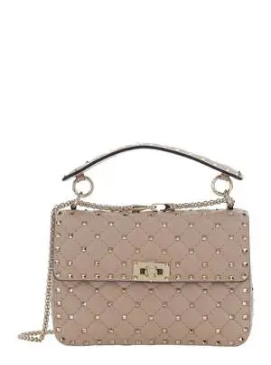 Valentino Garavani Spike Medium' Beige Crossbody Bag With Rockstud Studs Applied All-over In Leather For - Multicolor