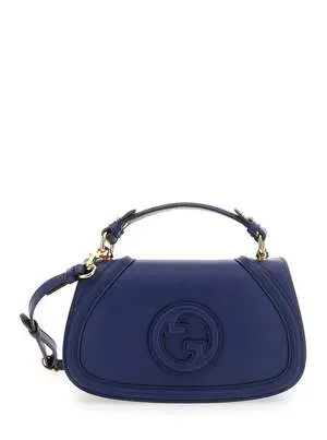 Gucci Blondie' Blue Handbag With Gg Logo Plaque On The Front In Leather - Multicolor