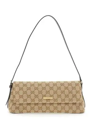 Gucci Gg Canvas Leather Shoulder Bag - Cream