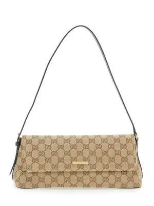 Gucci Gg Canvas Leather Shoulder Bag - Cream