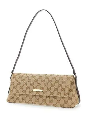 Gucci Gg Canvas Leather Shoulder Bag - Cream