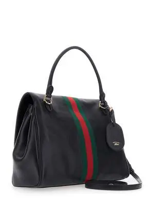 Gucci Paparazzo' Black Large Handbag With Horsebit And Web Stripe On The Front In Leather For - Multicolor