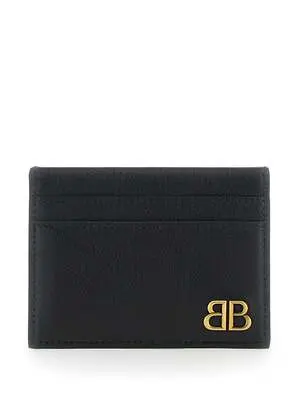 Balenciaga Monaco' Black Card Holder With Logo Plaque On The Front In Leather - Multicolor