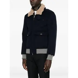 Brunello Cucinelli Cashmere Bomber Jacket With Shearling Collar - Blue
