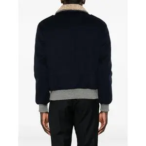 Brunello Cucinelli Cashmere Bomber Jacket With Shearling Collar - Blue