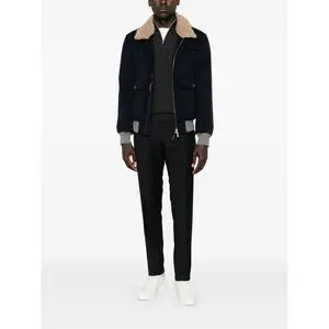 Brunello Cucinelli Cashmere Bomber Jacket With Shearling Collar - Blue
