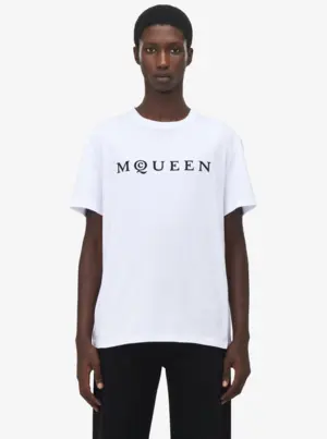 Alexander McQueen White Crewneck T-shirt With Logo Lettering On The Front In Cotton - Multicolor