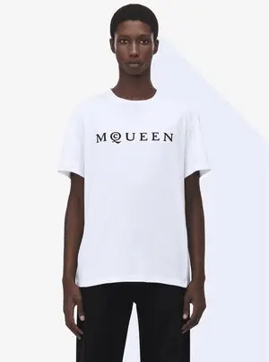 Alexander McQueen White Crewneck T-shirt With Logo Lettering On The Front In Cotton - Multicolor