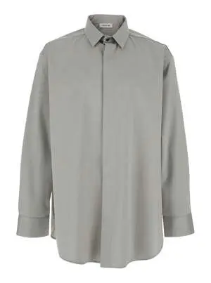 Fear Of God Grey Shirt With Classic Collar And Logo Patch On The Rear In Cotton And Wool Blend - Multicolor