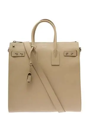 Saint Laurent Sac De Jour' Beige Tote Bag With Embossed Logo In Grainy Leather - Multicolor