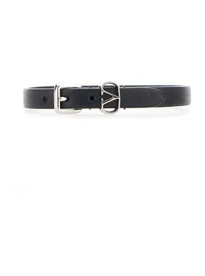 Valentino Garavani Black Bracelet With Vlogo Buckle Closure In Leather - Multicolor
