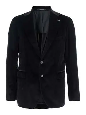 Tagliatore Black Single-breasted Jacket With Notched Revers In Velvet - Multicolor