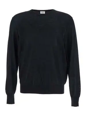 Saint Laurent Crewneck Sweater With Cassandre In Cashmere - Black