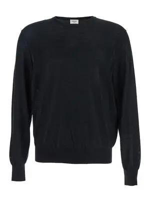 Saint Laurent Cashmere Cassandre Crewneck Sweater - Black