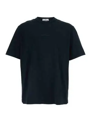Stone Island Blue Crew Neck T-shirt With Logo Lettering Embroidery On The Front In Cotton For - Multicolor