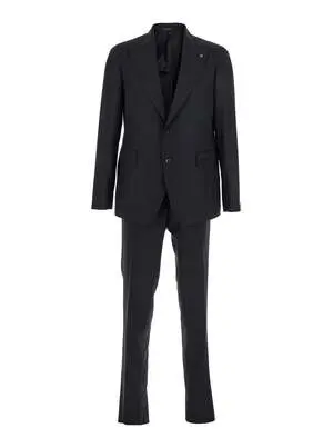 Tagliatore Black Single-breasted Suit With Peak Revers In Wool Stretch - Multicolor