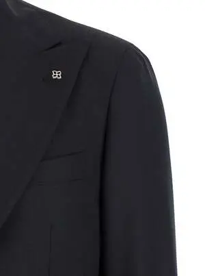 Tagliatore Black Single-breasted Suit With Peak Revers In Wool Stretch - Multicolor
