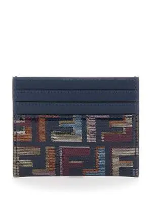 Fendi Cardholder With Metallic Logo On Front And Ff All-over Motif In Fabric For - Multicolor