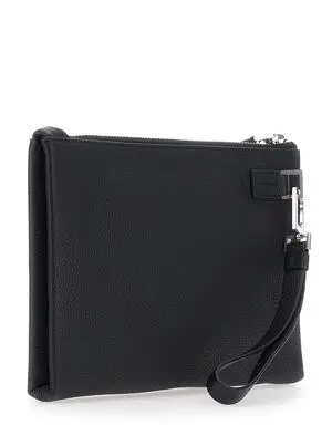TOM FORD Black Clutch With Wrist Strap And Logo Lettering On The Front In Leather For - Multicolor