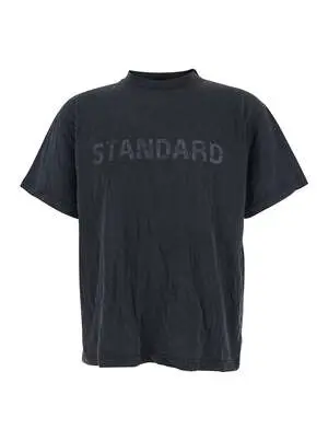 Balenciaga Black Crewneck T-shirt With Logo Print On The Front In Cotton - Multicolor