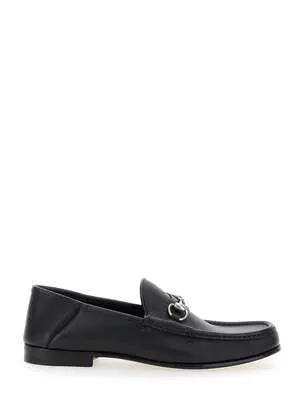 Gucci Black Loafers With Horsebit Detail On The Front In Hammered Leather - Multicolor