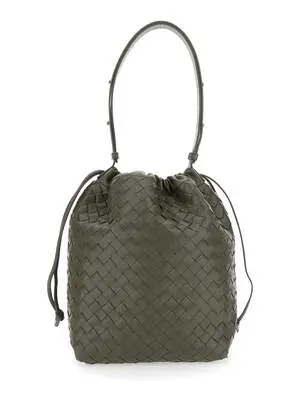Bottega Veneta Shoulder Bag With Drawstring Closure And Intrecciato Motif In Leather - Green