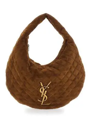 Saint Laurent Shoulder Bag 'icare' With Cassandre Plate On Front In Suede - Brown