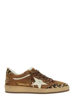 GOLDEN GOOSE Ballstar' Sneaker Low Top With Star Patch With Glitter And Animalier Print In Suede - Brown