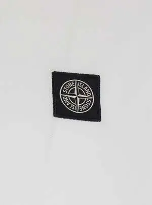 Stone Island White Polo With Classic Collar And Patch Logo On The Front In Stretch Cotton - Multicolor