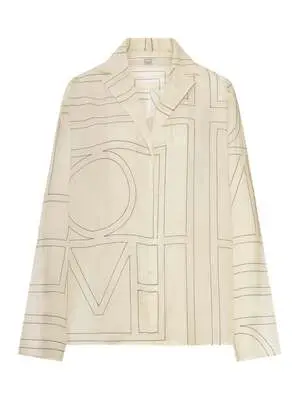 TOTEME Silk Shirt With Monogram Embroidery - Cream