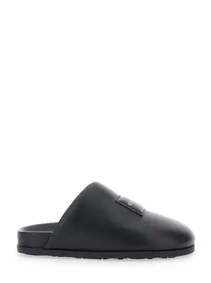 Givenchy Black Mules With Asymmetrical Design And Padded Leather Logo - Multicolor