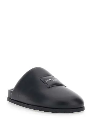 Givenchy Black Mules With Asymmetrical Design And Padded Leather Logo