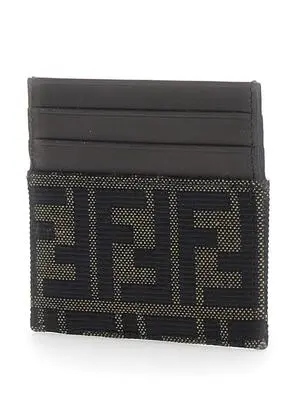 Fendi Cardholder With Ff Motif In Leather And Fabric For - Brown