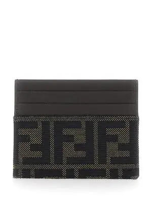 Fendi Cardholder With Ff Motif In Leather And Fabric For - Brown