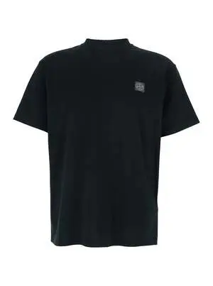Stone Island Black Crew Neck T-shirt With Logo Patch On The Front In Cotton For - Multicolor