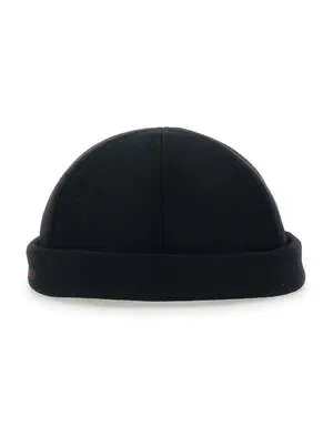Gucci Black Beanie With Logo Lettering And Rear Closure With Web Detail In Wool - Multicolor