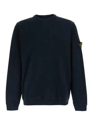 Stone Island Blue Crewneck Sweatshirt With Dropped Shoulders And Logo Patch On The Sleeve In Cotton For - Multicolor