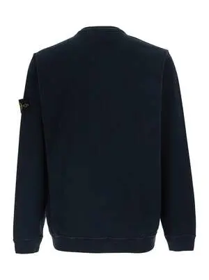 Stone Island Blue Crewneck Sweatshirt With Dropped Shoulders And Logo Patch On The Sleeve In Cotton For - Multicolor
